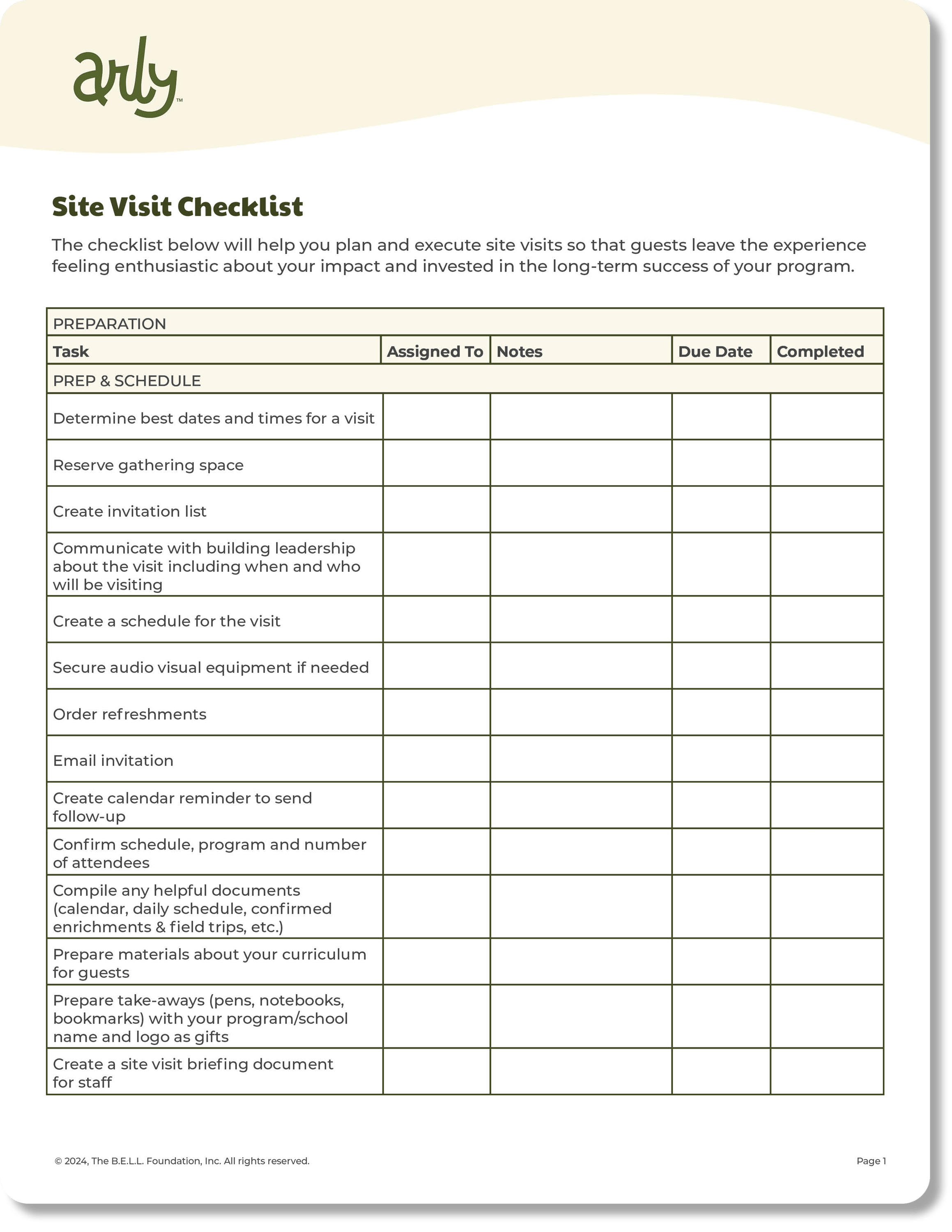 Site Visit Checklist